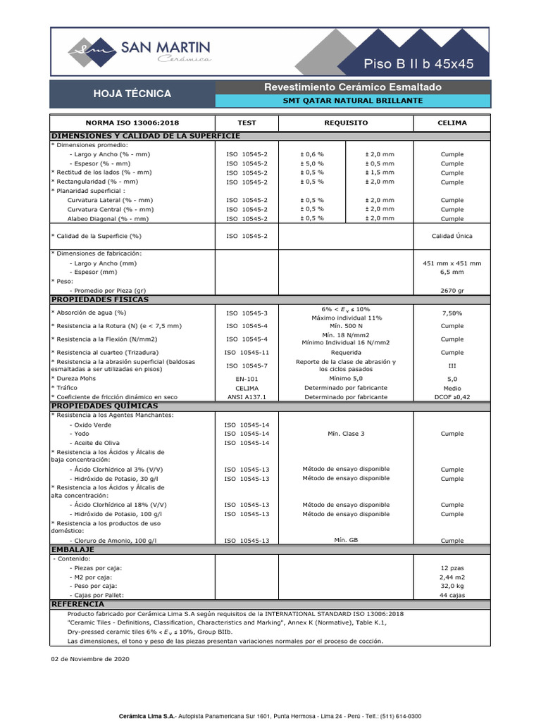 Ficha Tecnica Piso Ceramico | PDF