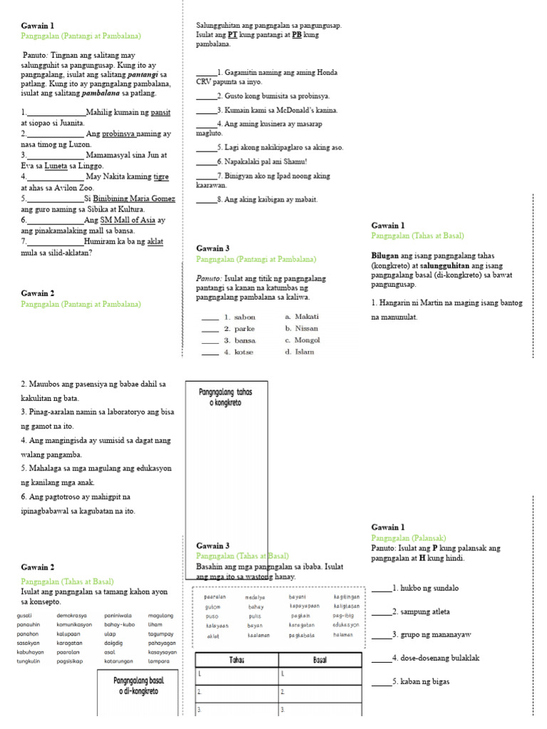 Worksheet in Filipino | PDF