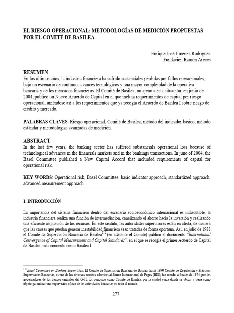 El Riesgo Operacional, Metodologia y Propuestas | PDF | Basilea Ii | Bancos