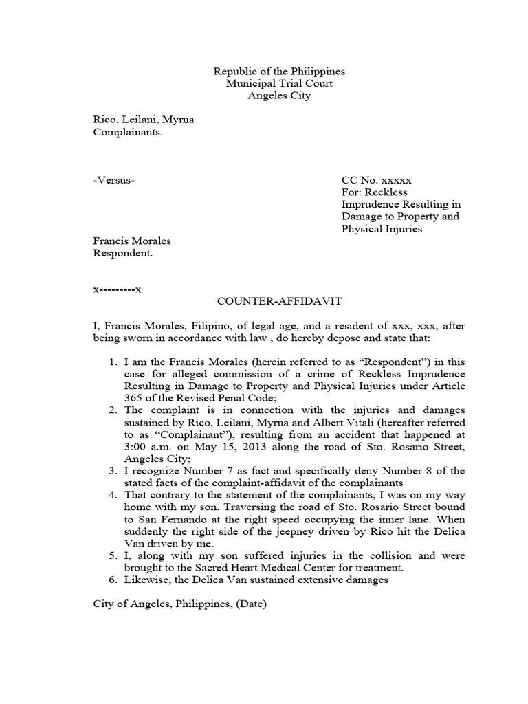 Counter Affidavit | PDF | Affidavit | Legal Procedure