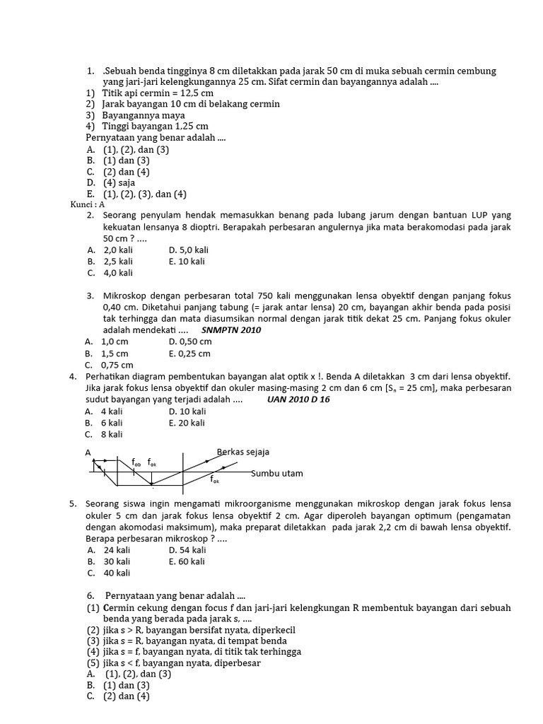 Soal Optik Kls XI 2024 | PDF