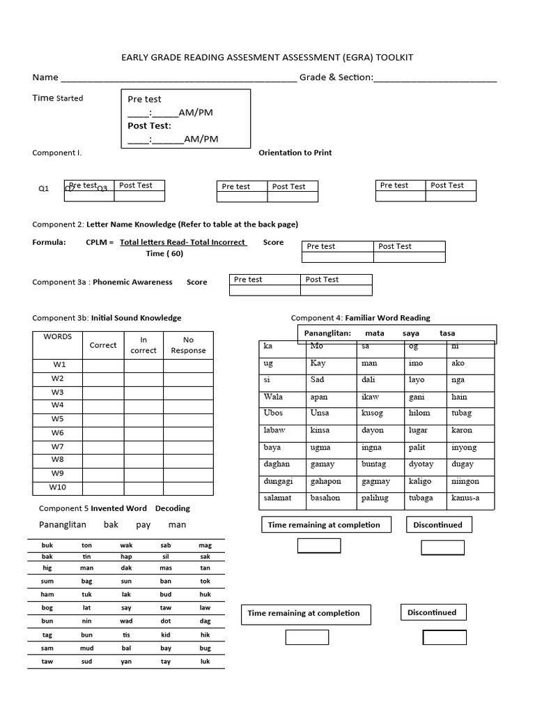 Reading-EARLY-GRADE-READING-ASSESMENT-form-template | Download Free PDF ...