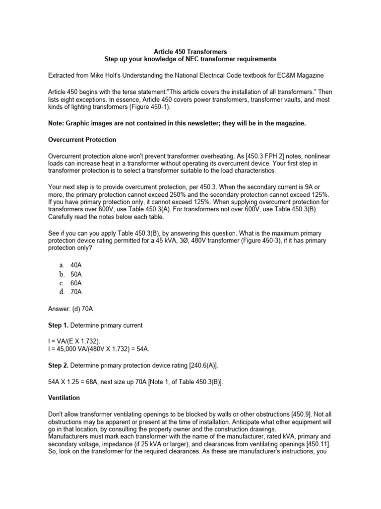 NEC Article 450 On Transformers | PDF | Transformer | Ventilation ...