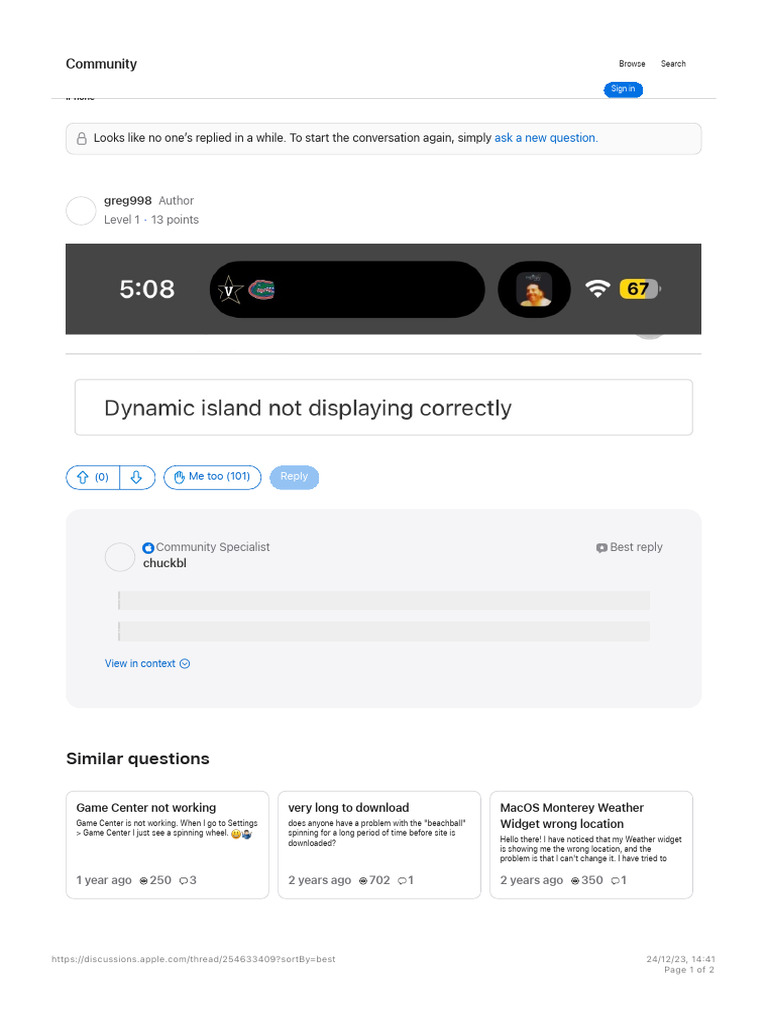 Dynamic Island Not Displaying Correctly - Apple Community | PDF | Apple ...