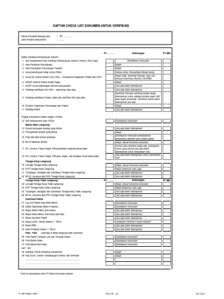 Checklist Dokumen TKDN Barang | PDF