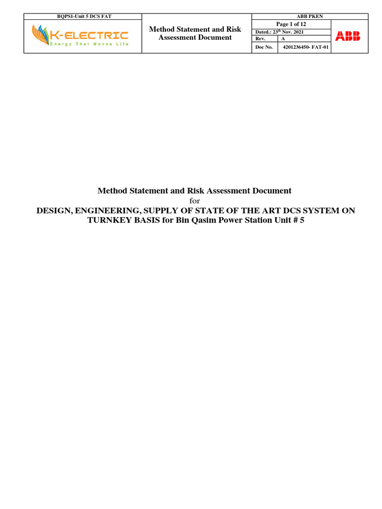 Work Method Statement and Risk Assessment For U5 DCS Commissioning | PDF | Hazards | Waste