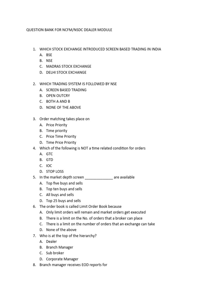 Question Bank For NCFM | PDF | Stocks | Securities (Finance)