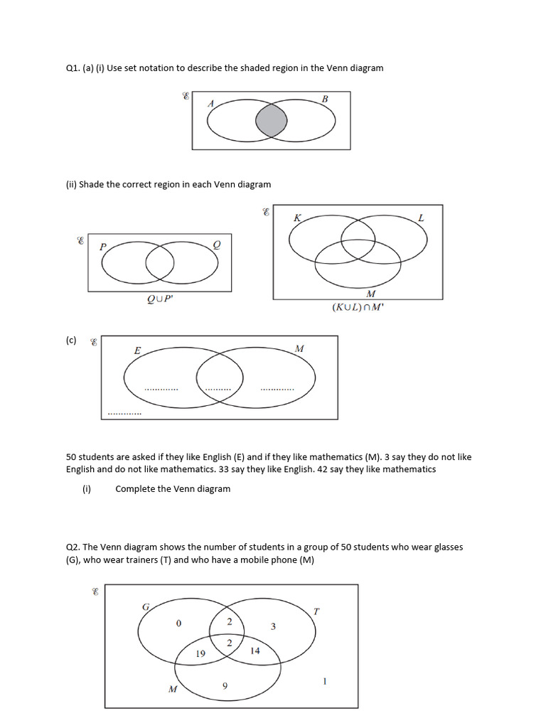Sets Worksheet | PDF | Mathematics