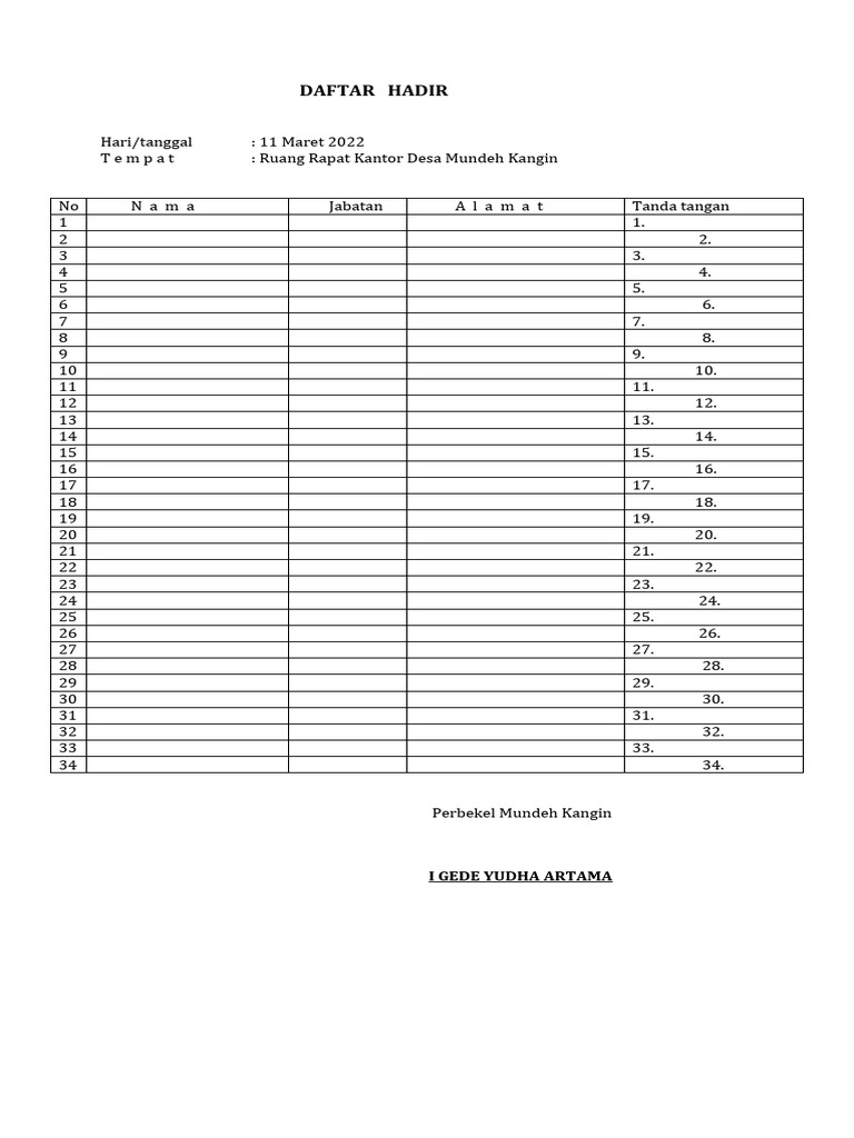 Daftar Hadir LPM | PDF