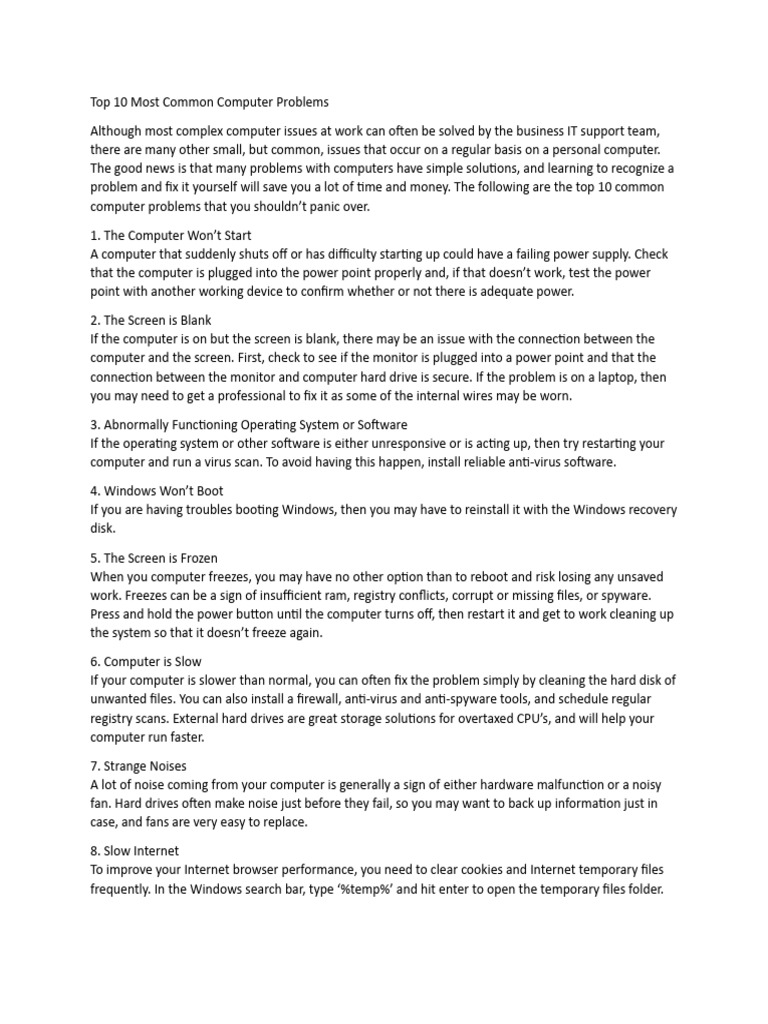 Top 10 Most Common Computer Problems | PDF | Computer Virus | Spyware