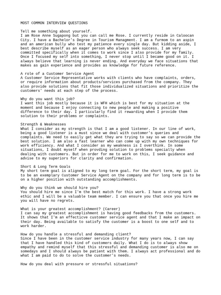 Most Common Interview Questions | PDF | Customer | Learning