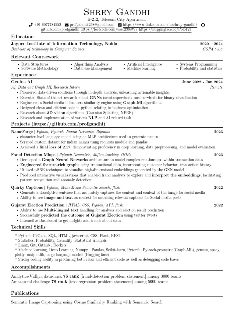 Shrey Gandhi: AI & ML Intern Resume | PDF | Artificial Intelligence | Intelligence (AI) & Semantics