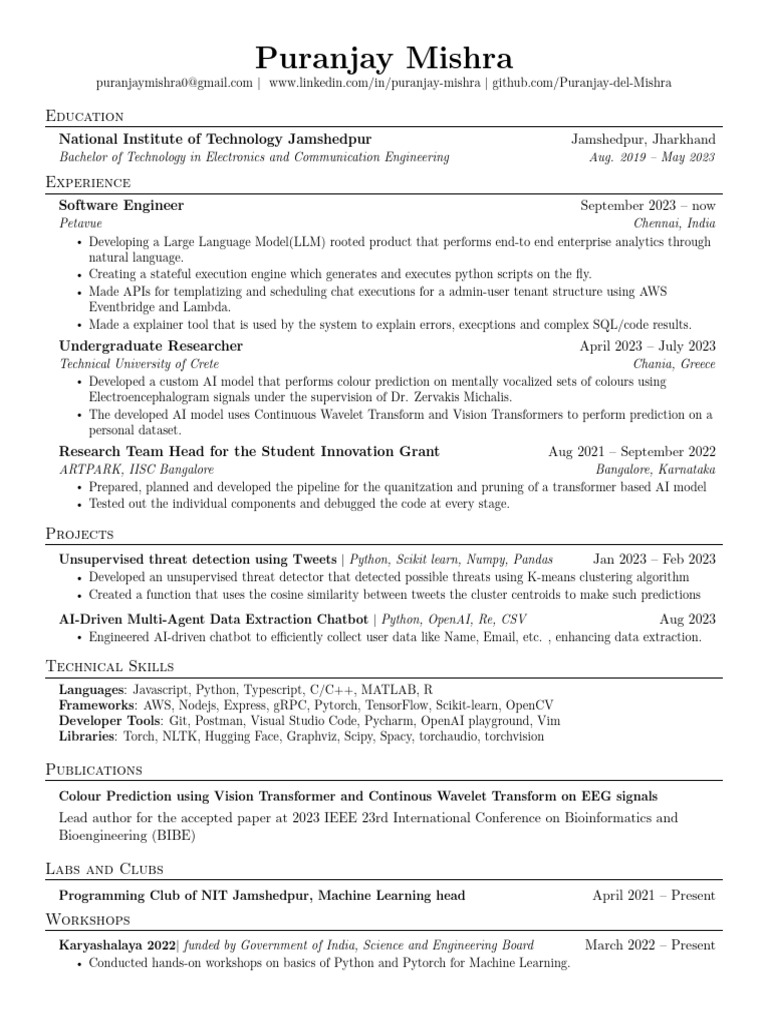 Puranjay Jan Resume 1707127458 | PDF | Machine Learning | Artificial ...