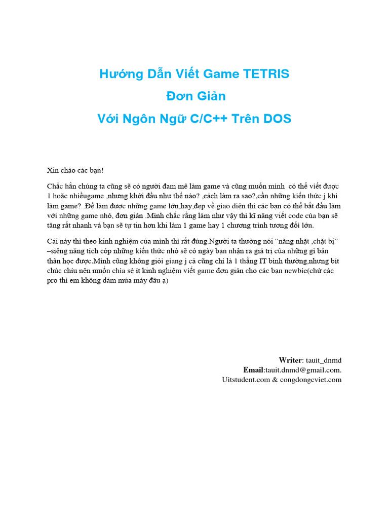 HNG DN Vit Game TETRIS | PDF