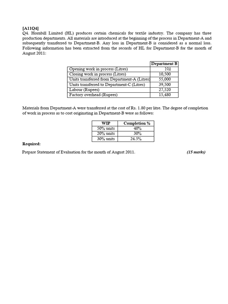 Lec # 42 - Q-4 Aut-11 | PDF | Management Accounting | Production And Manufacturing