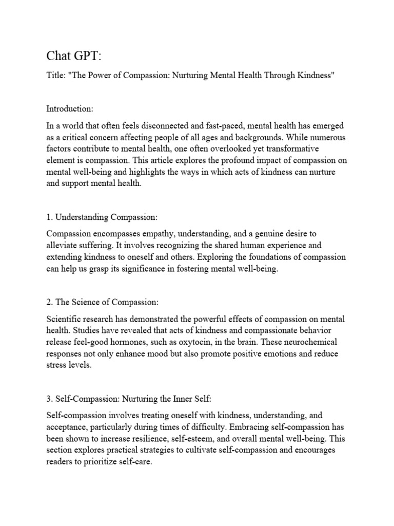 Chat GPT | PDF | Mental Health | Compassion