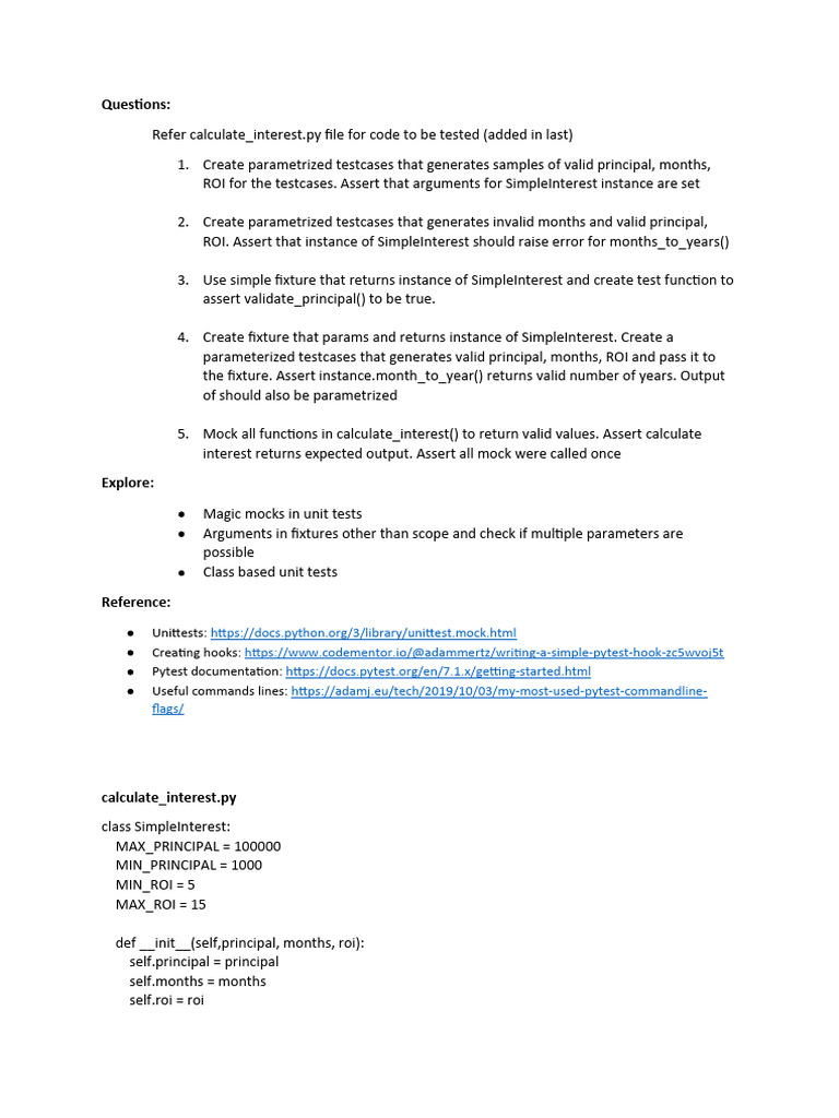 Pytest Questions | PDF | Computer Programming | Software Engineering Pytest Questions | PDF | Computer Programming | Software Engineering
