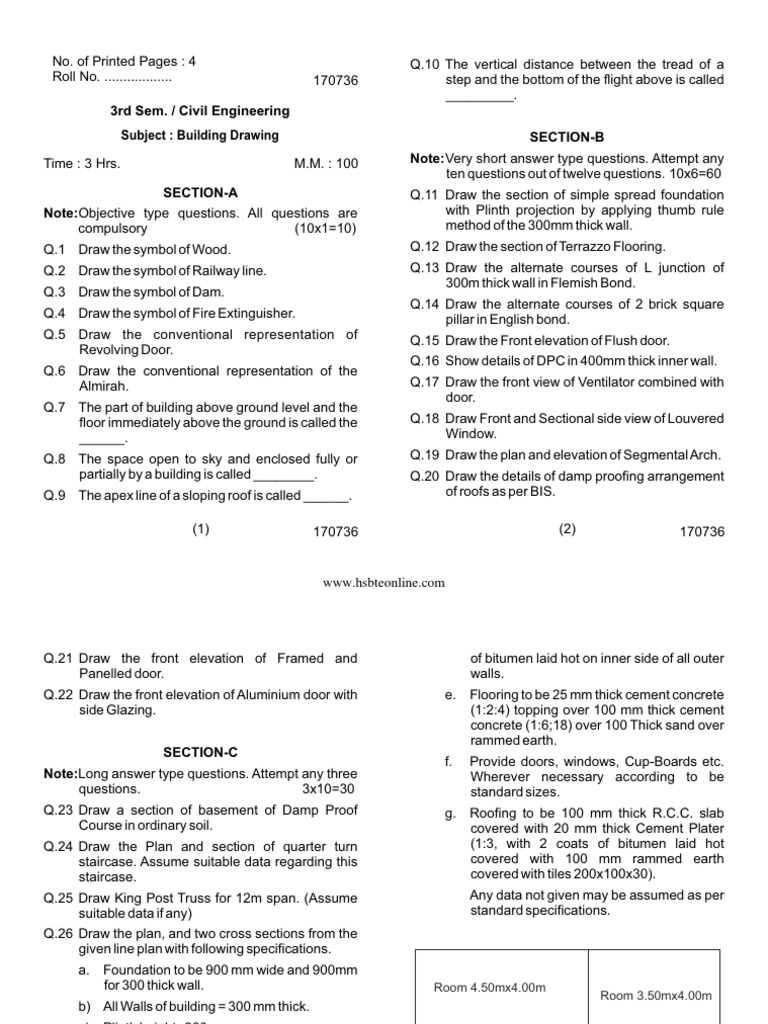 Civil Eng. Drawing Exam Guide | PDF | Wall | Door