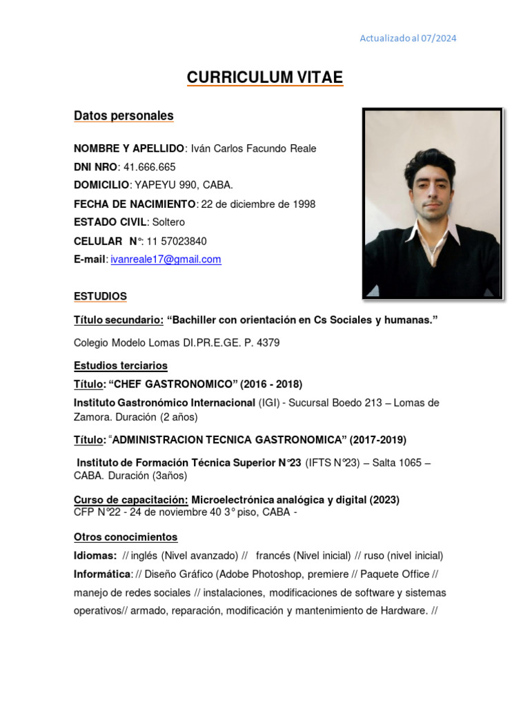 Curriculum Vitae Reale Ivan | Descargar gratis PDF | Informática