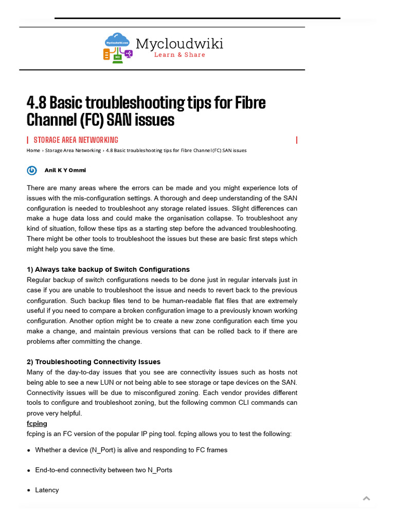 4.8 Basic Troubleshooting Tips For Fibre Channel (FC) SAN Issues ... 4.8 Basic Troubleshooting Tips For Fibre Channel (FC) SAN Issues ...