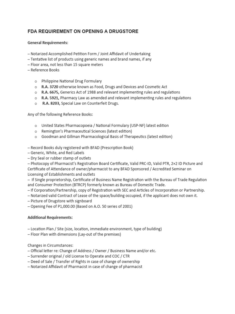 FDA Requirements for Opening a Drugstore | PDF | Pharmacy | Pharmacist