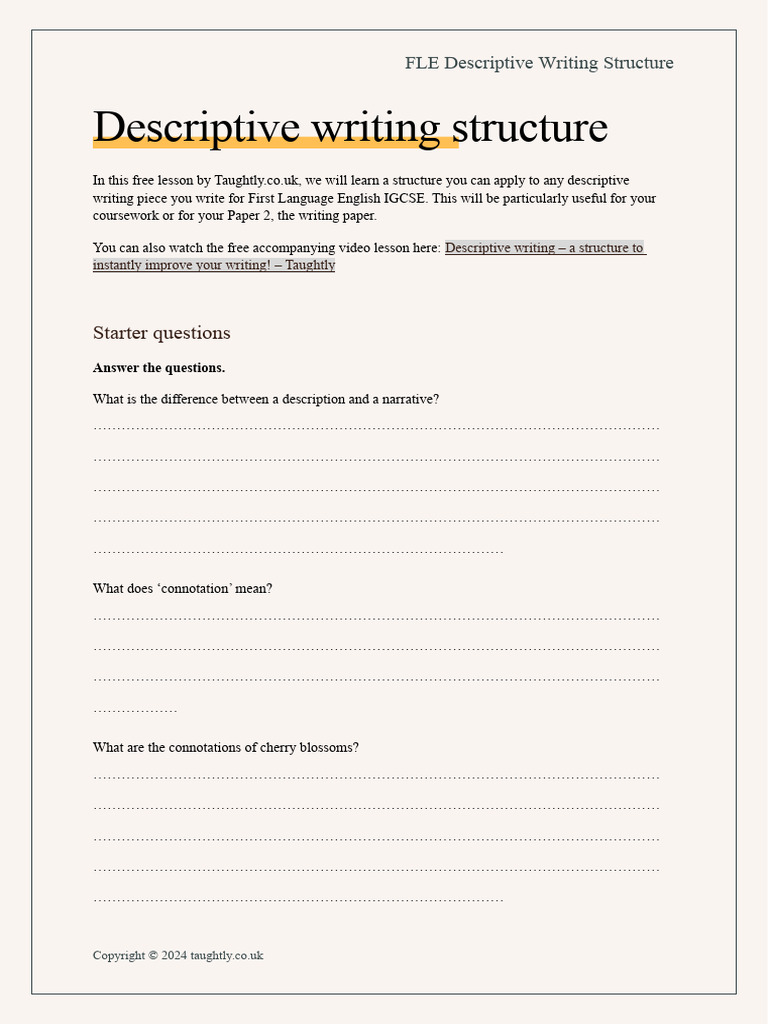 Descriptive Writing Worksheet | PDF | Grammar