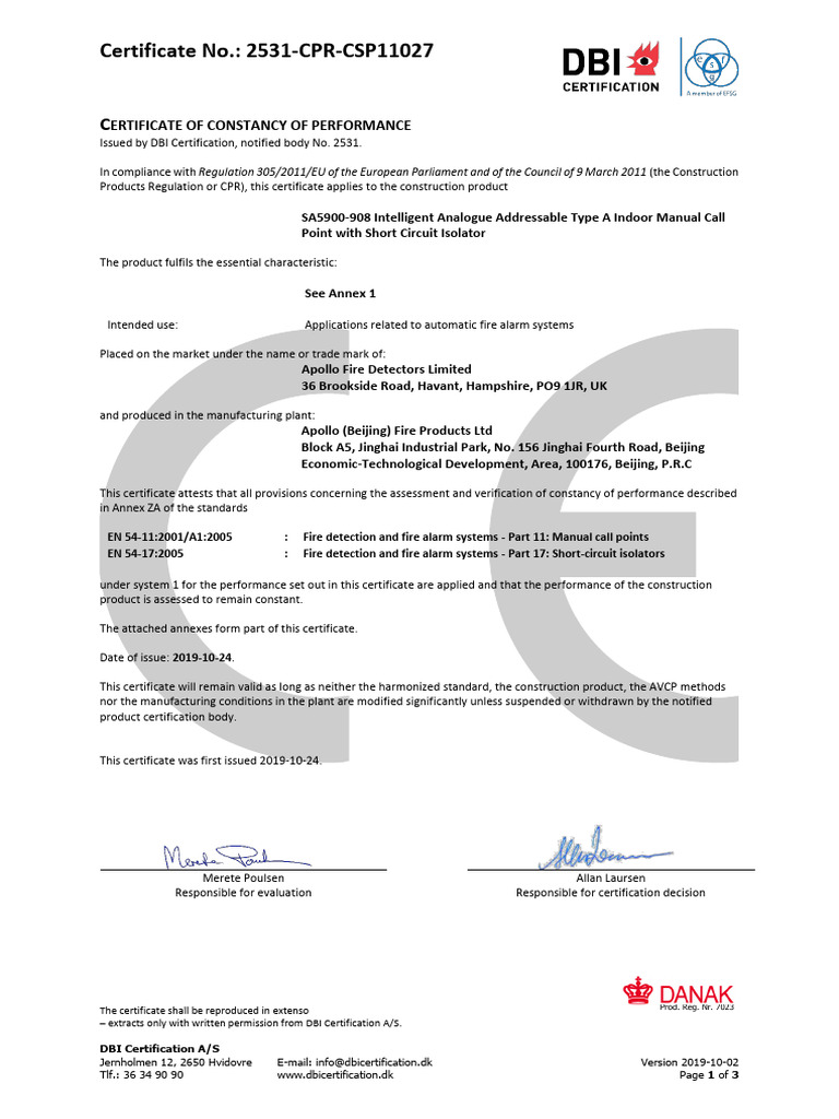 CPR - Certificate of Constancy of Performance - Beijing | PDF