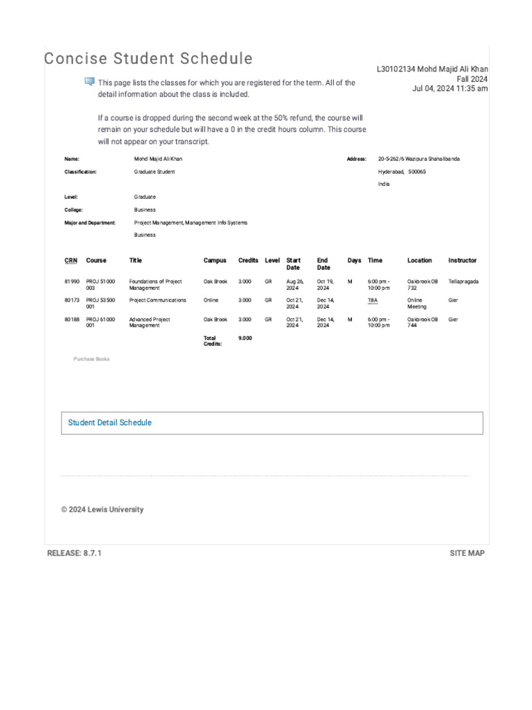 Concise Student Schedule | PDF