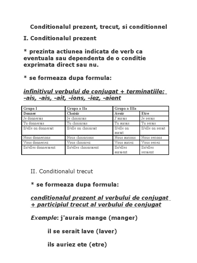 Conditionalul prezent și trecut en français | PDF