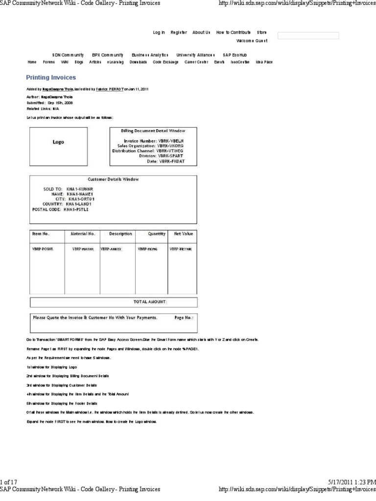 SmartForm - Invoice Tutorial | PDF | Invoice | Subroutine