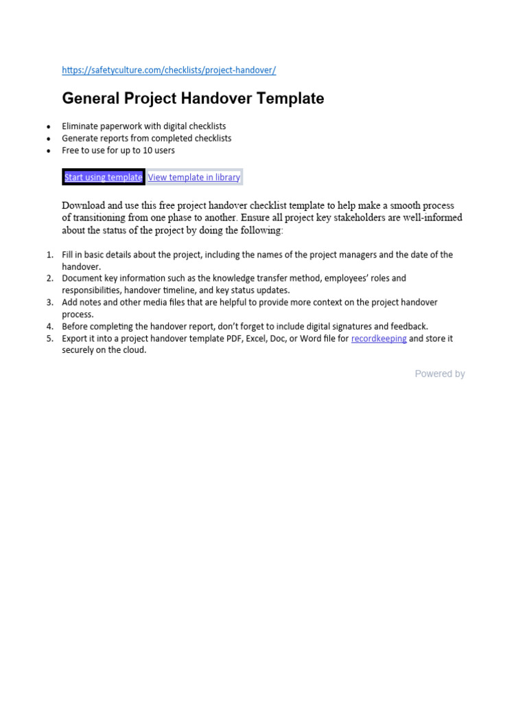 General Project Handover Template | PDF | Quality Assurance | Project Management