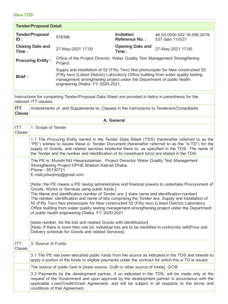 Section2 - Tender Data Sheet | PDF | Percentage | Business