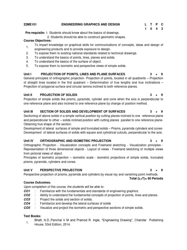 22me101 - Engineering Graphics and Design - Syllabus | PDF | Elementary Geometry | Technical Drawing