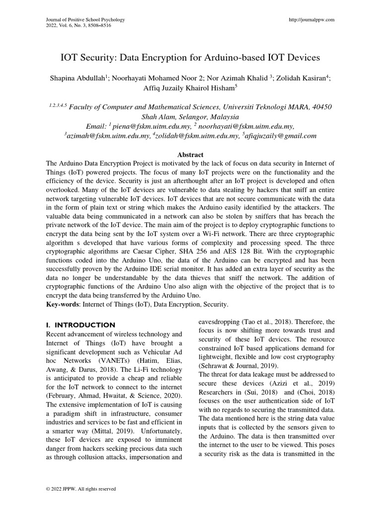 IoT Data Encryption for Arduino Devices | PDF | Encryption | Cryptography