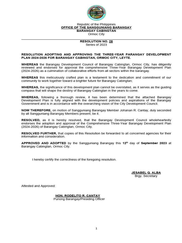 Resolution 28 - Endorsing PPAs of BDP 2024-2026 | PDF