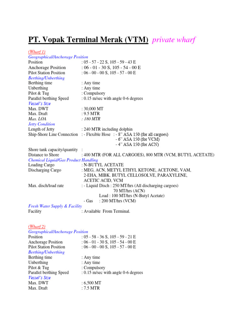 Merak - Vopak Terminal PDF | PDF | Wharf | Cargo