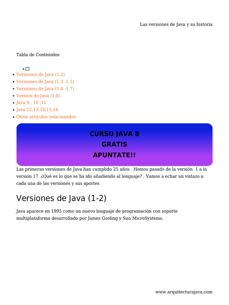 Las Versiones de Java y Su Historia | PDF | Java (lenguaje de programación) | Lenguaje de ...