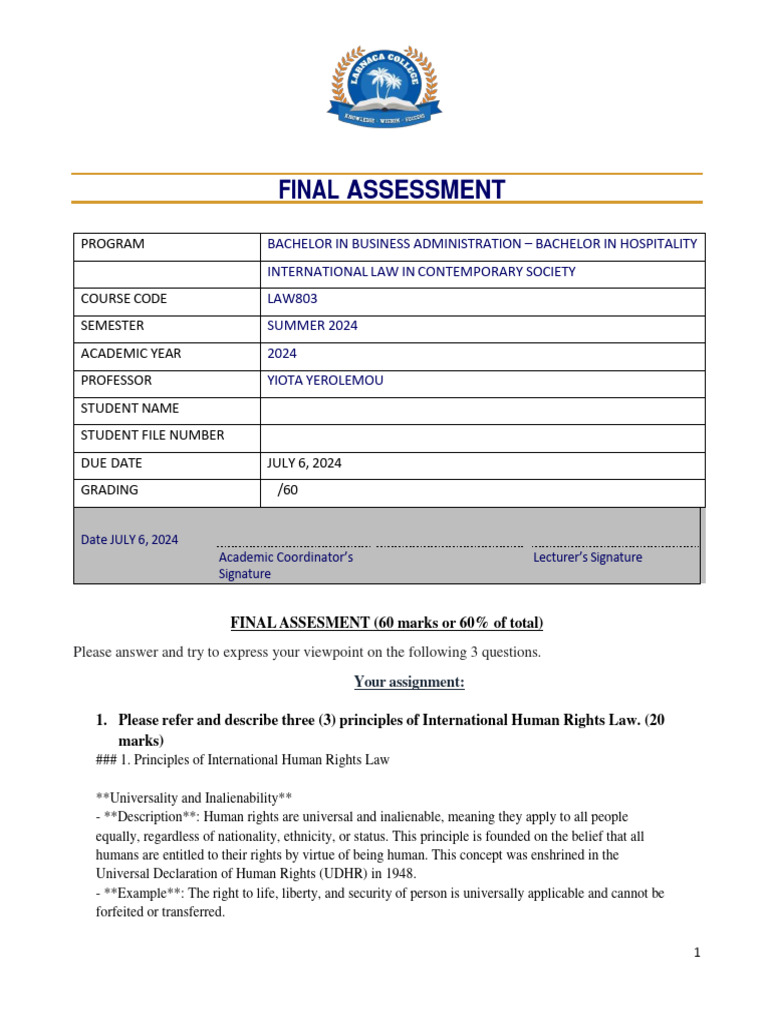 FINAL Assessment LAW803 6 JULY 2024 | PDF | Mediation | International ...