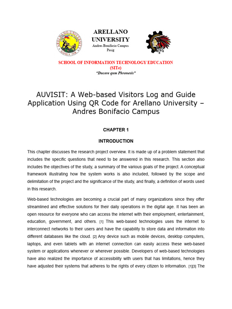 AUVISIT A Web-Based Visitors Log and Guide Application Using QR Code For Arellano University ...