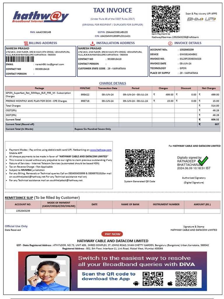 Internet Bill | PDF | Invoice | Cheque