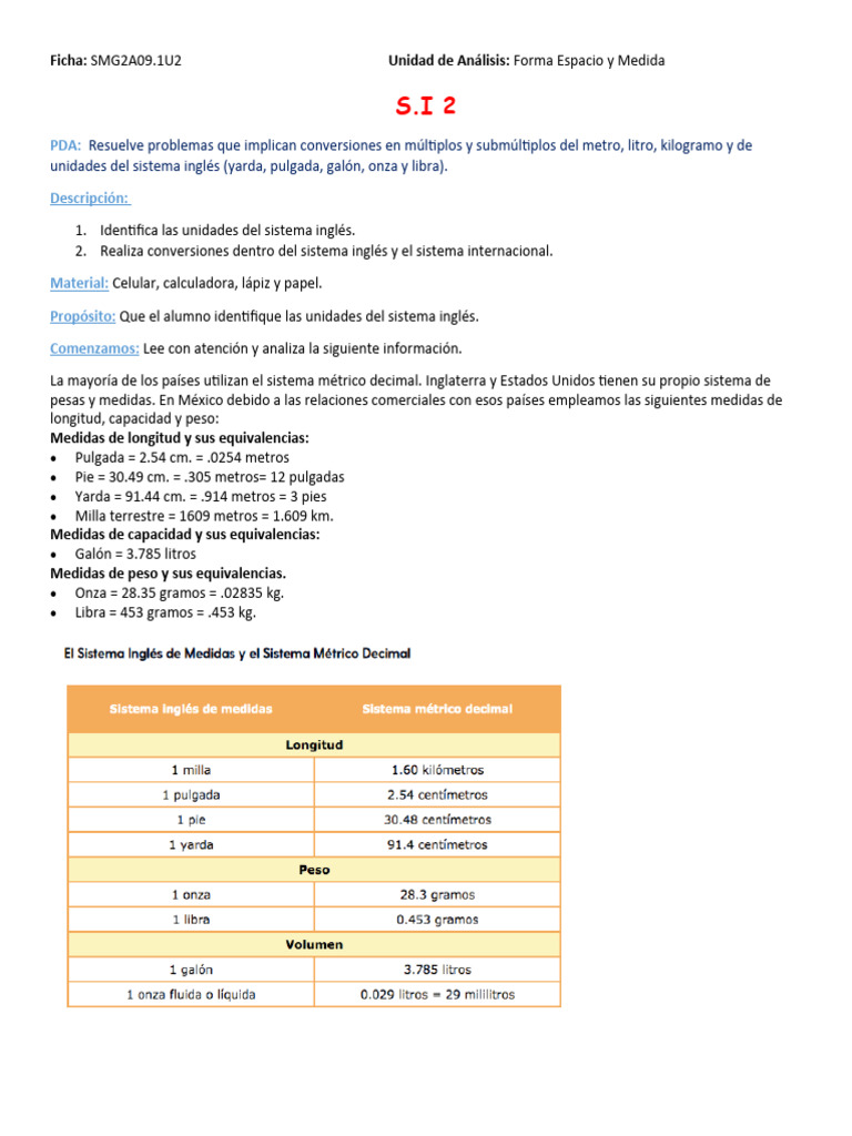 Actividad Matematicas | PDF | Pie (unidad) | Libra (masa)
