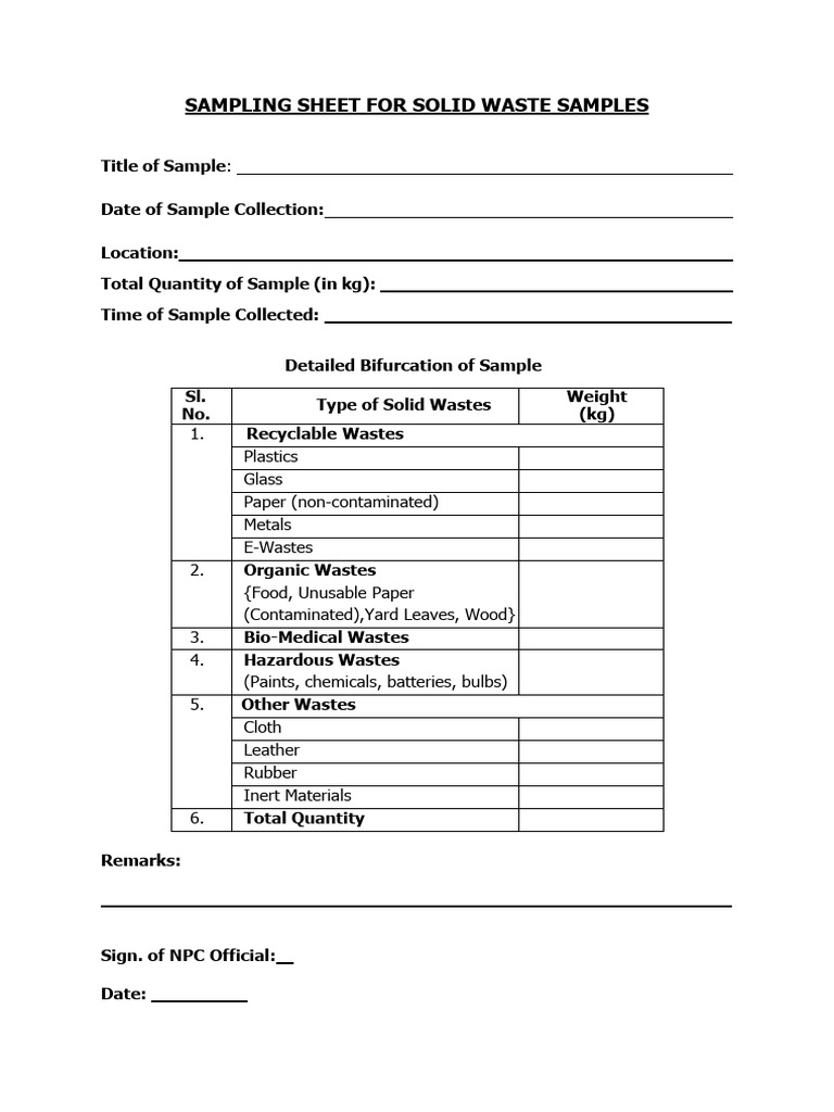 Sampling_Sheet_for_Solid_Waste_Samples | PDF