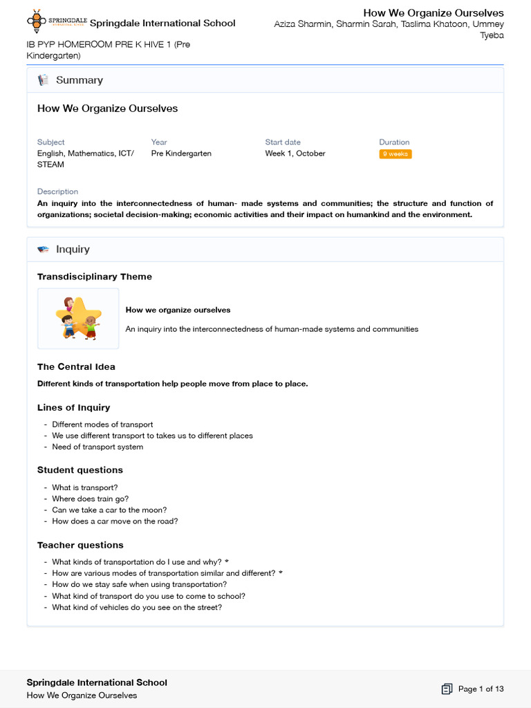 Pre-K Inquiry on Transportation Systems | PDF | Gesture | Learning