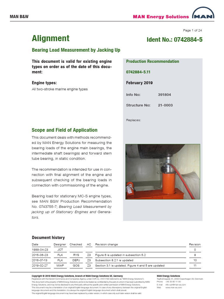 MAN B&W - Alignment Bearing Load Measurement by Jacking Up | PDF ...