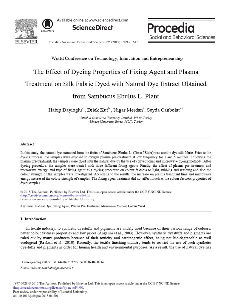 The Effect of Dyeing Properties of Fixing Agent and Plasma Treatment On Silk Fabric Dyed With ...