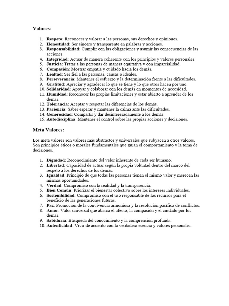 Valores y Meta Valores Esenciales | PDF