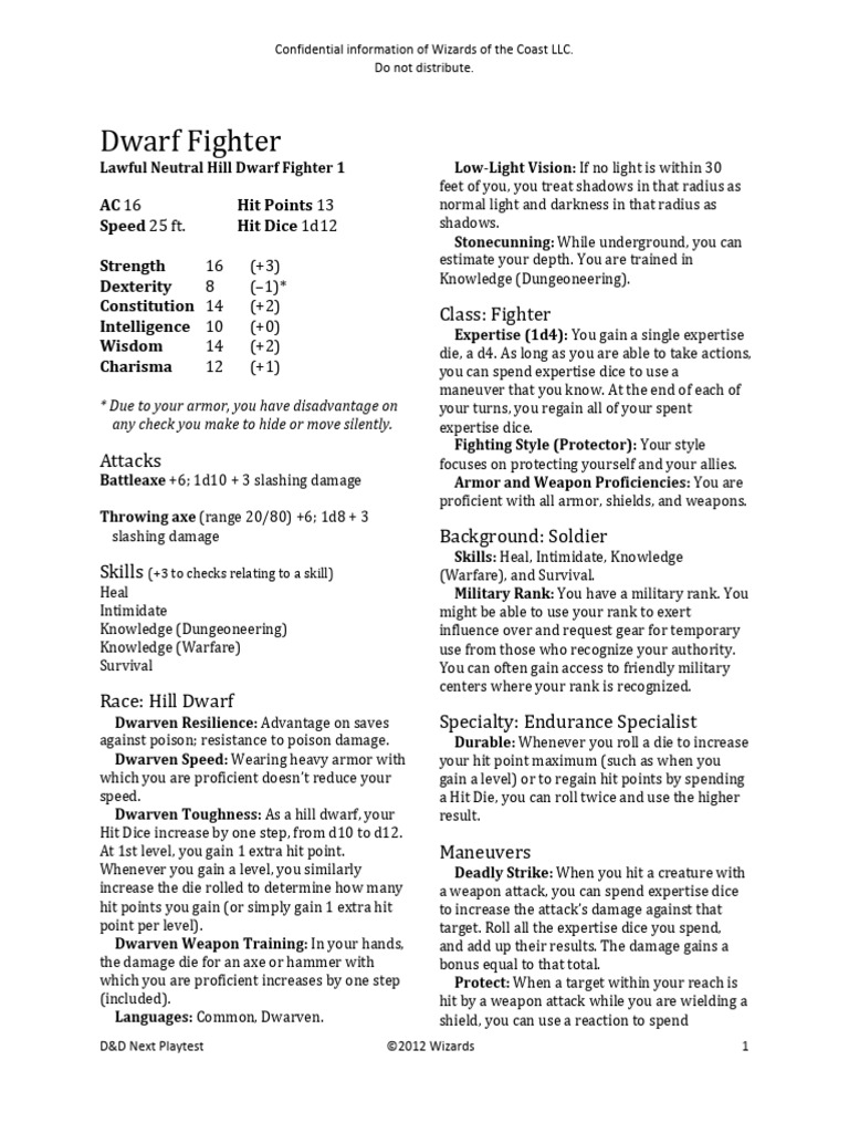 Dwarf Fighter Pre-Gen | PDF | Dwarf (Dungeons & Dragons)
