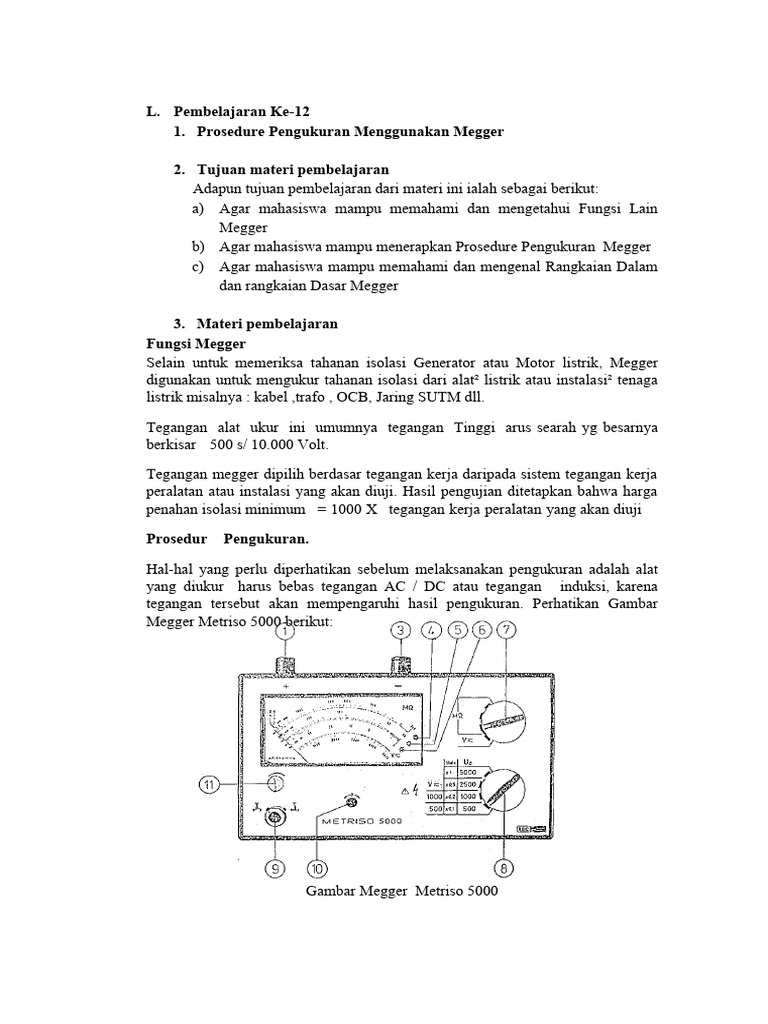 Materi Pertemuan 12 Prosedure Pengukuran Menggunakan Megger | PDF | Teknologi & Rekayasa