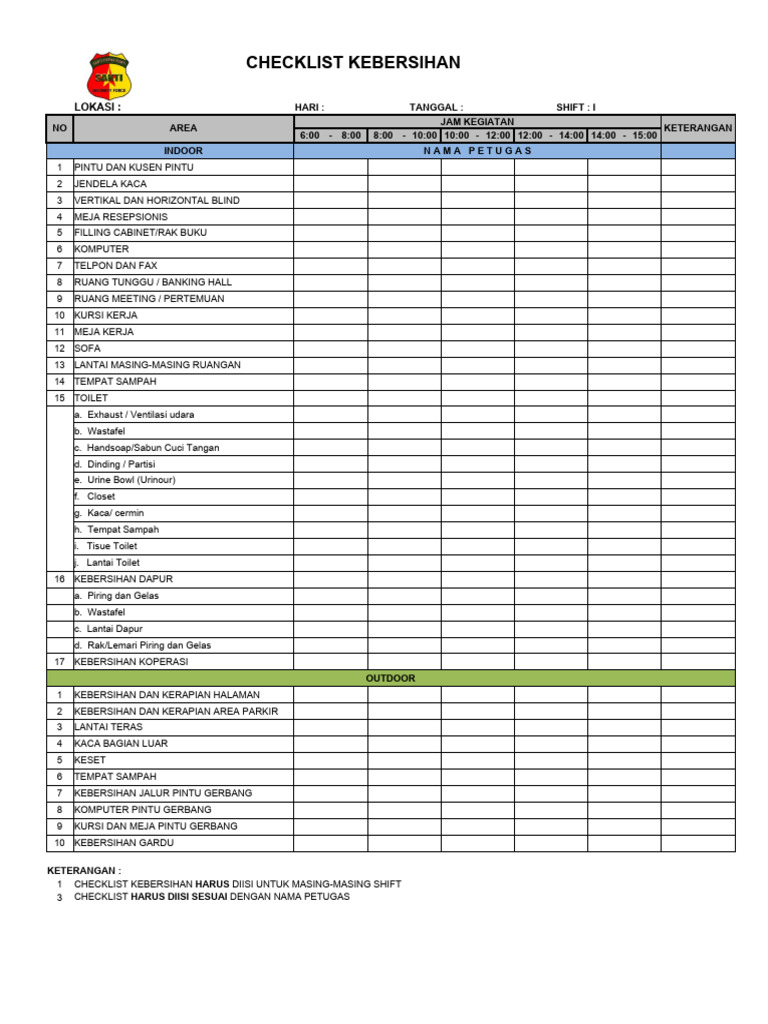 Ceklist Kebersihan | PDF