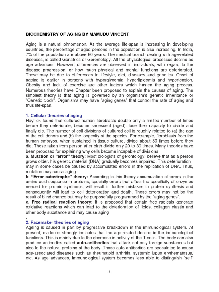 Biochemistry of Aging by Mamudu Vincent | PDF | Senescence | Proteins